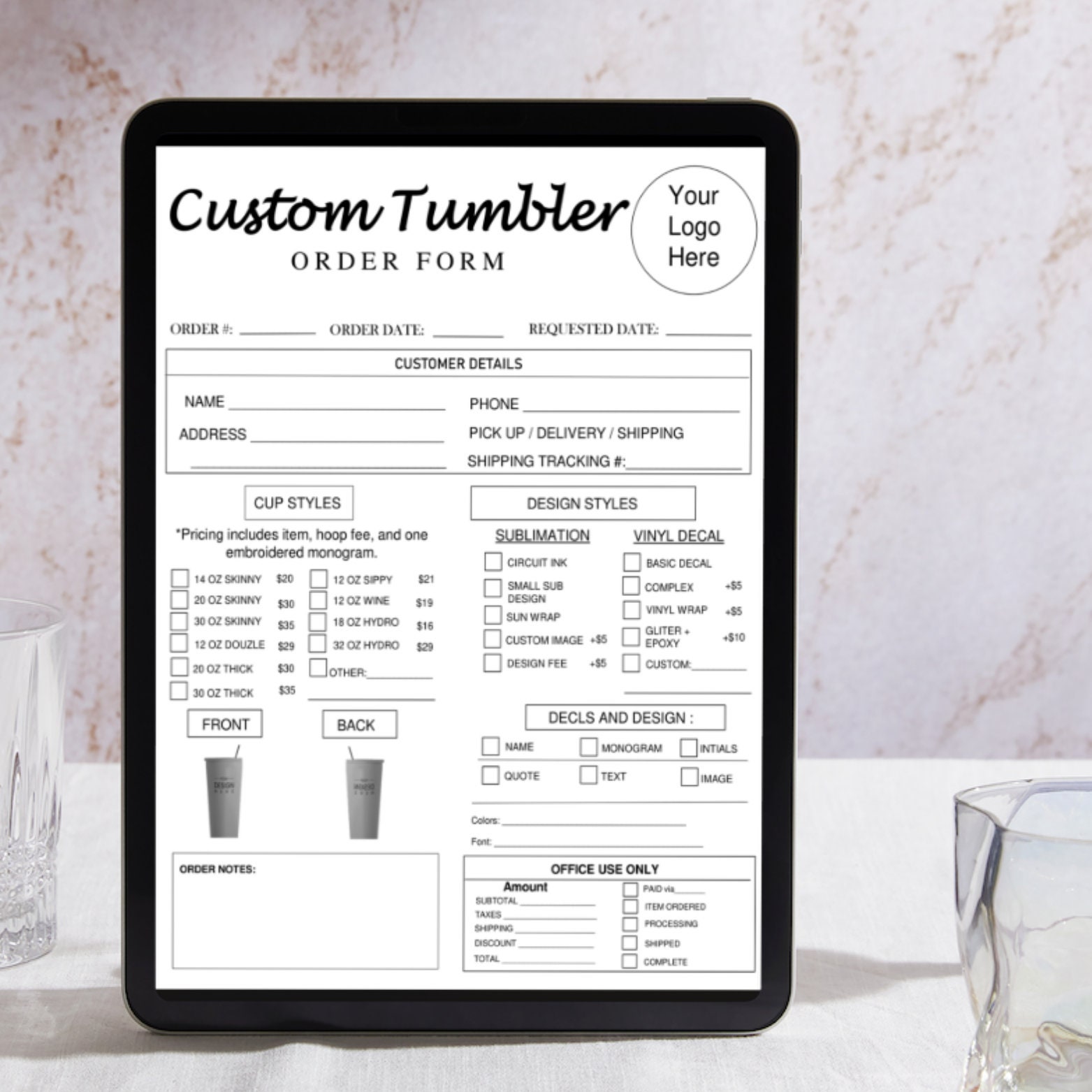 Editable Sublimation Tumbler Order Form Template, Custom Tumbler Form ...