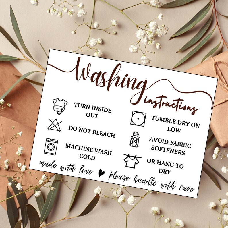 Washing Instruction Card, Ready to Print, Shirt Care Card, Apparel Care ...