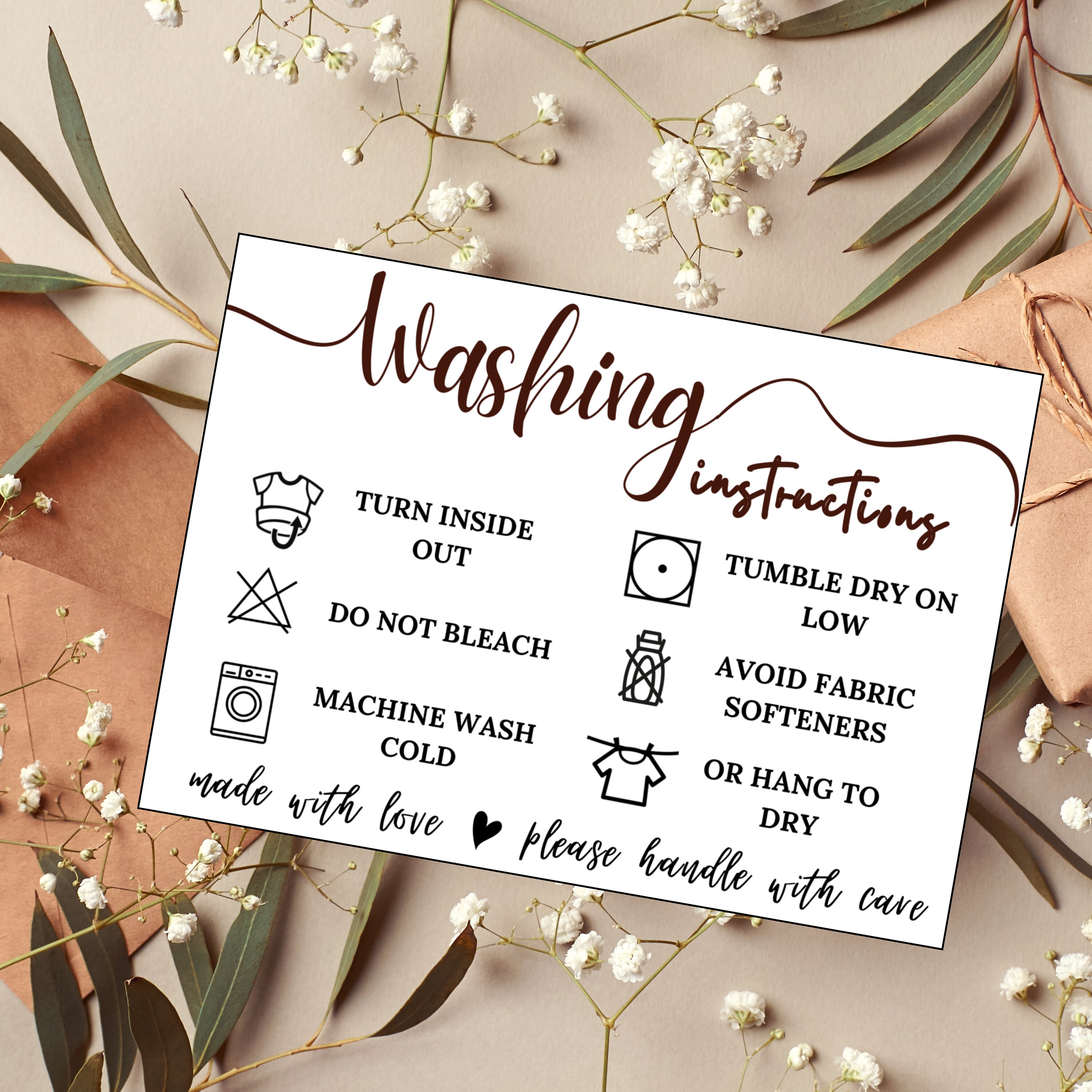 Washing Instruction Card, Ready to Print, Shirt Care Card, Apparel Care ...