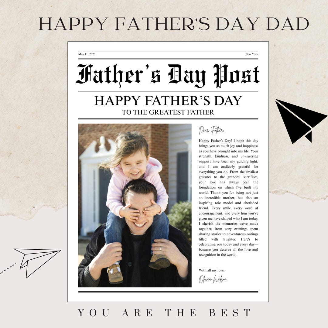 Fathers Day Newspaper Template, Editable Canva Template, Personalized ...
