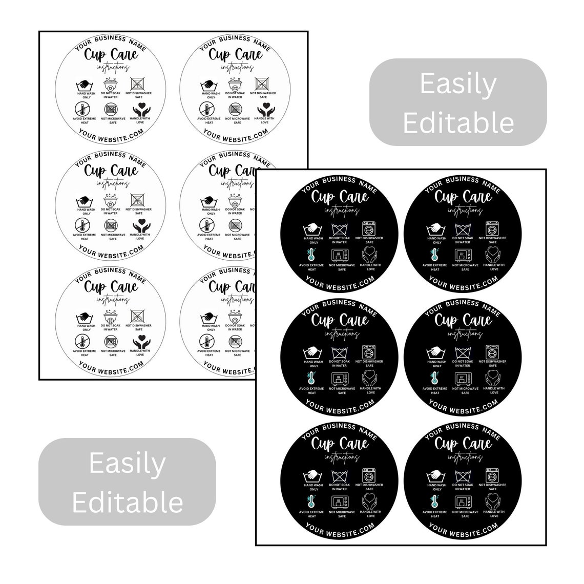 Editable Cup Care Card, Cup Instructions, Printable Cup Care Card, Cup ...