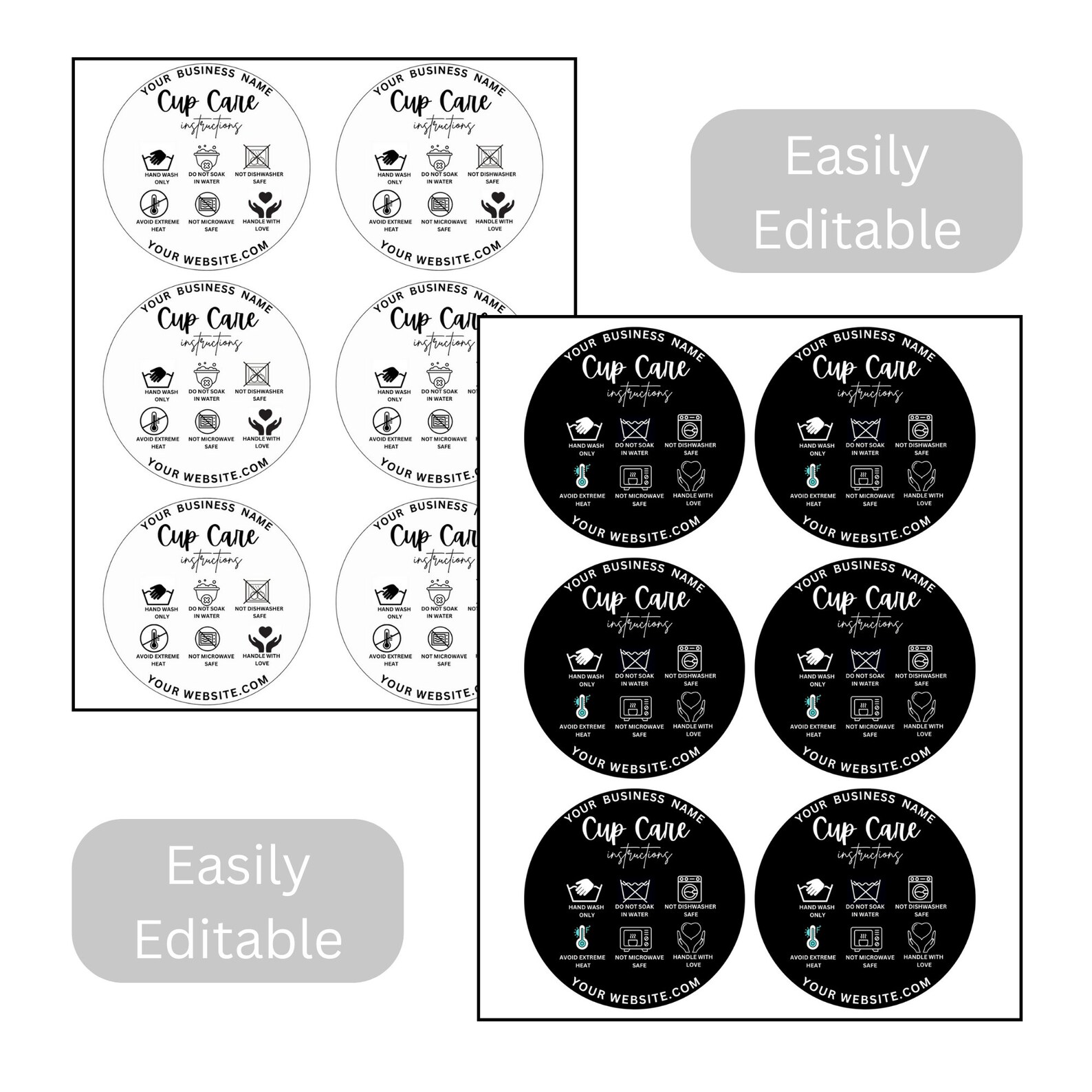 Editable Cup Care Card, Cup Instructions, Printable Cup Care Card, Cup ...