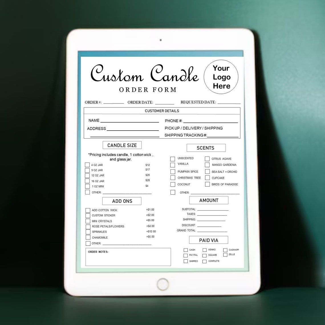 Editable Candle Order Form Template Custom Candle Form Order - Etsy