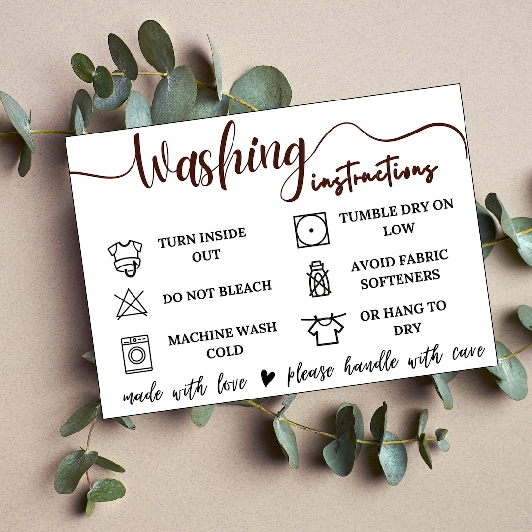 Washing Instruction Card, Ready to Print, Shirt Care Card, Apparel Care ...