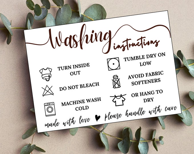 EDITABLE Washing Instructions Printable Washing Instructions Card for ...