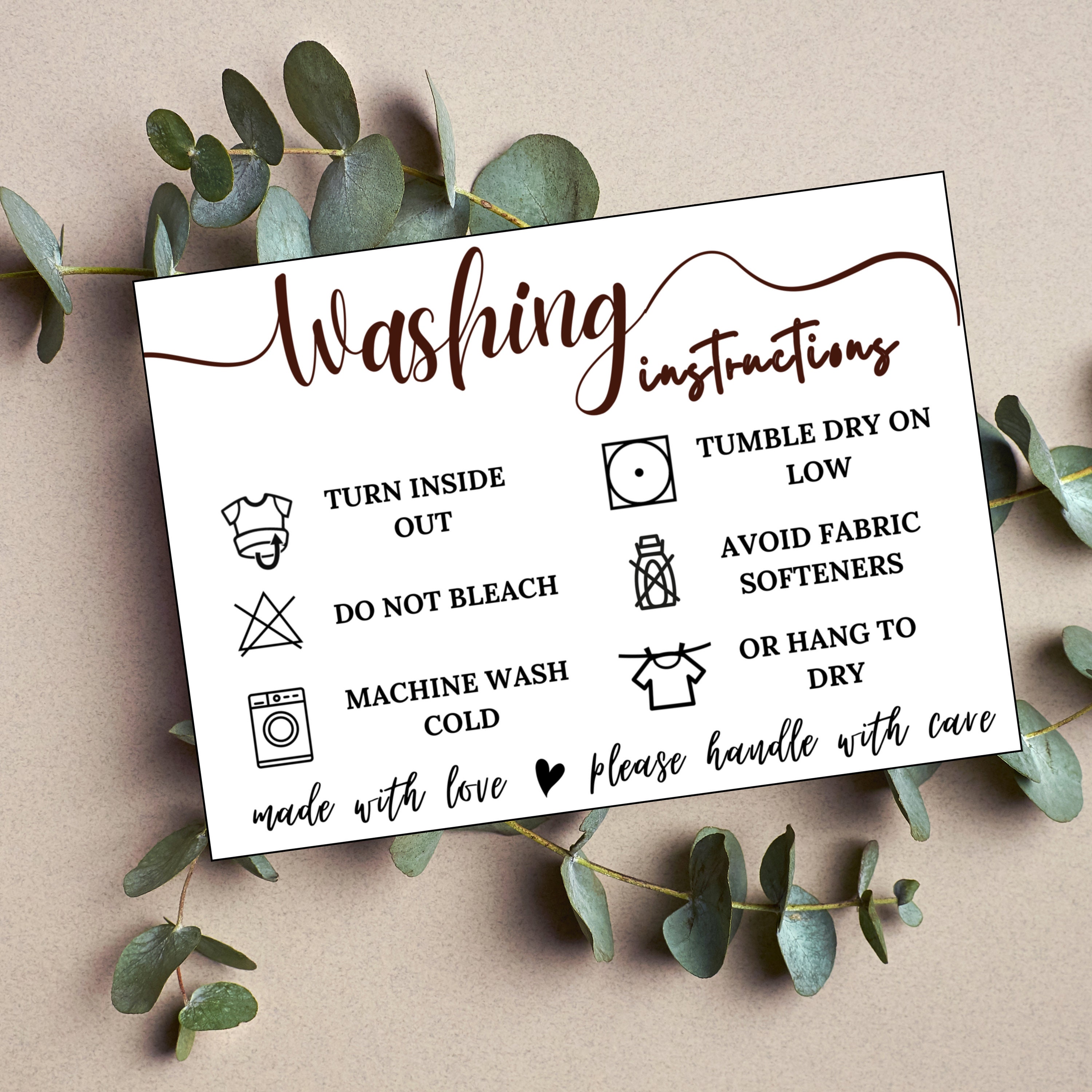 Washing Instruction Card, Ready to Print, Shirt Care Card, Apparel Care ...