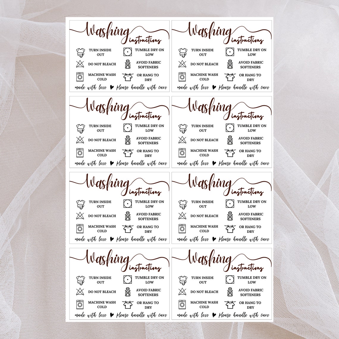 Apparel Care Instructions Card, Washing Guide (digital File) - Etsy