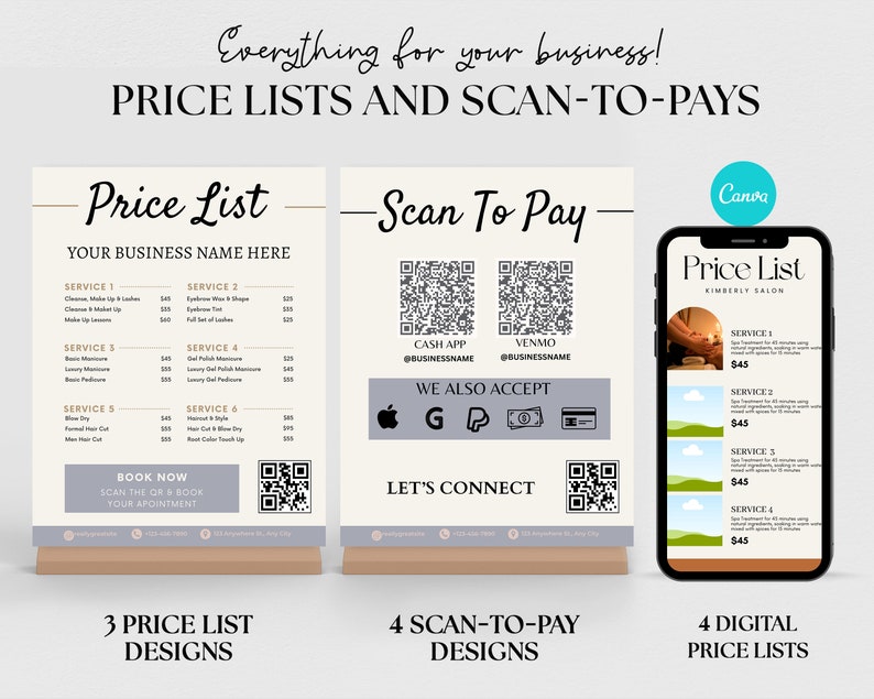 Price List Template, Editable Price List Template Canva, Beauty Salon ...