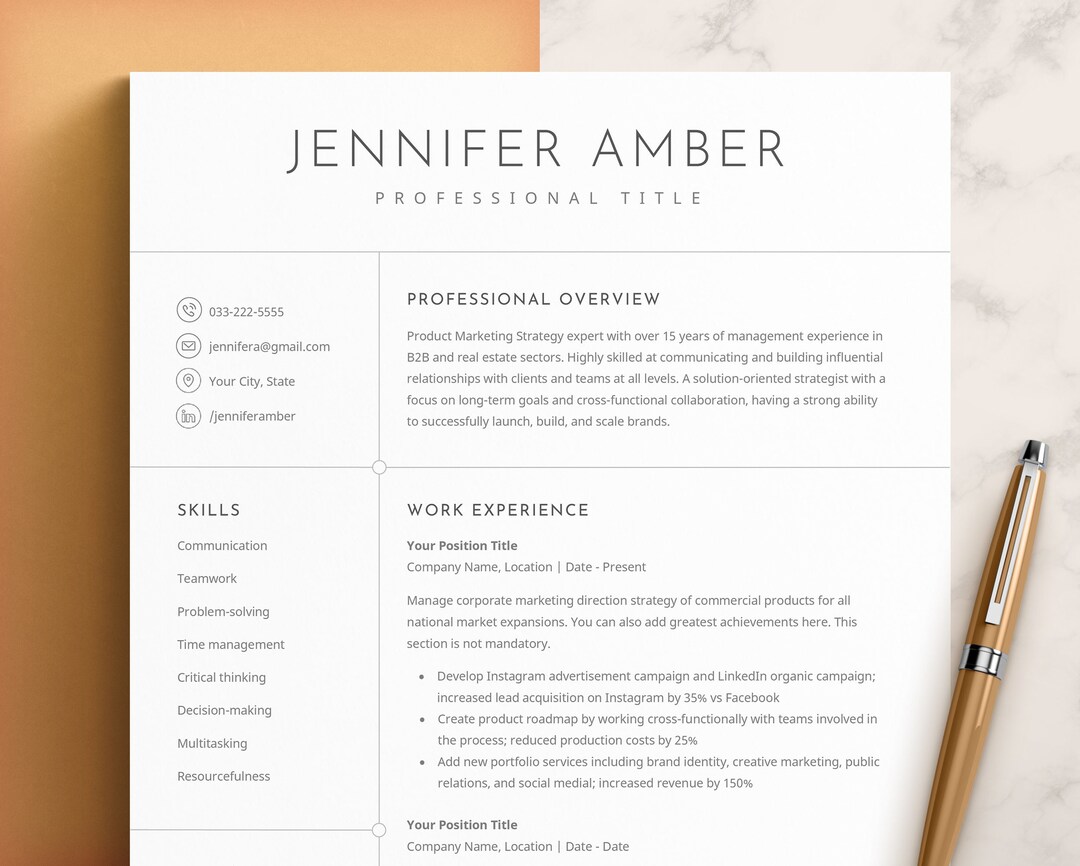 Clean Resume, Resume Template, Resume Word & Pages, Elegant Simple ...