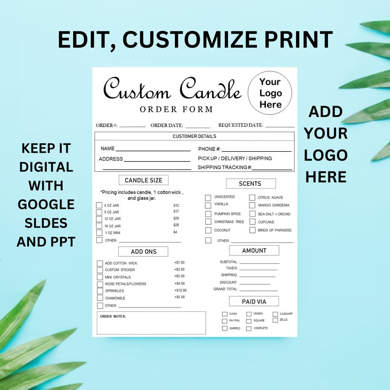 Editable Candle Order Form Template, Custom Candle Form, Order Ready ...