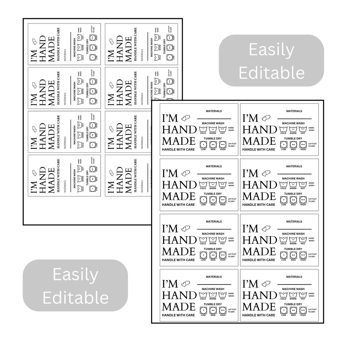 Im Handmade - Printable Care Tags, Care Instruction Washing Labels ...