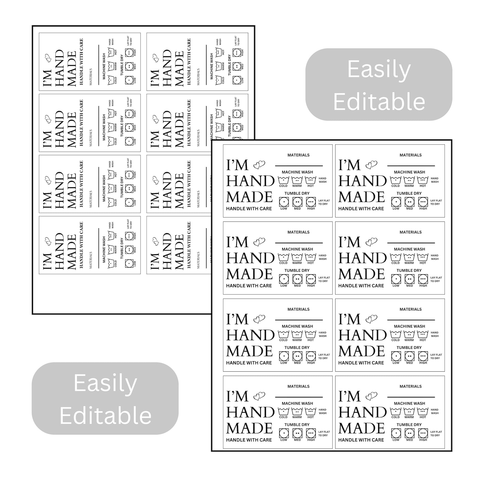 Im Handmade - Printable Care Tags, Care Instruction Washing Labels ...