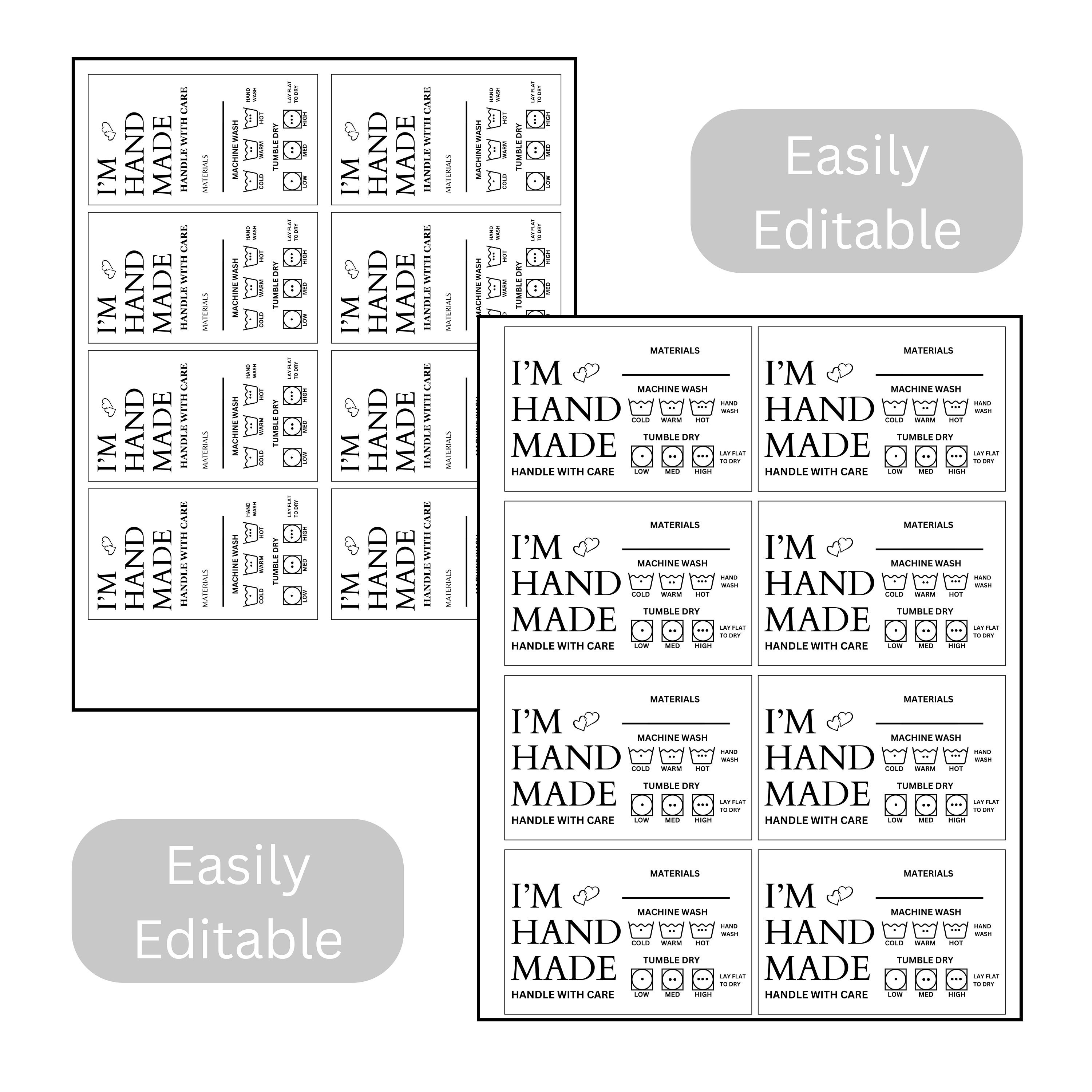 Im Handmade - Printable Care Tags, Care Instruction Washing Labels ...