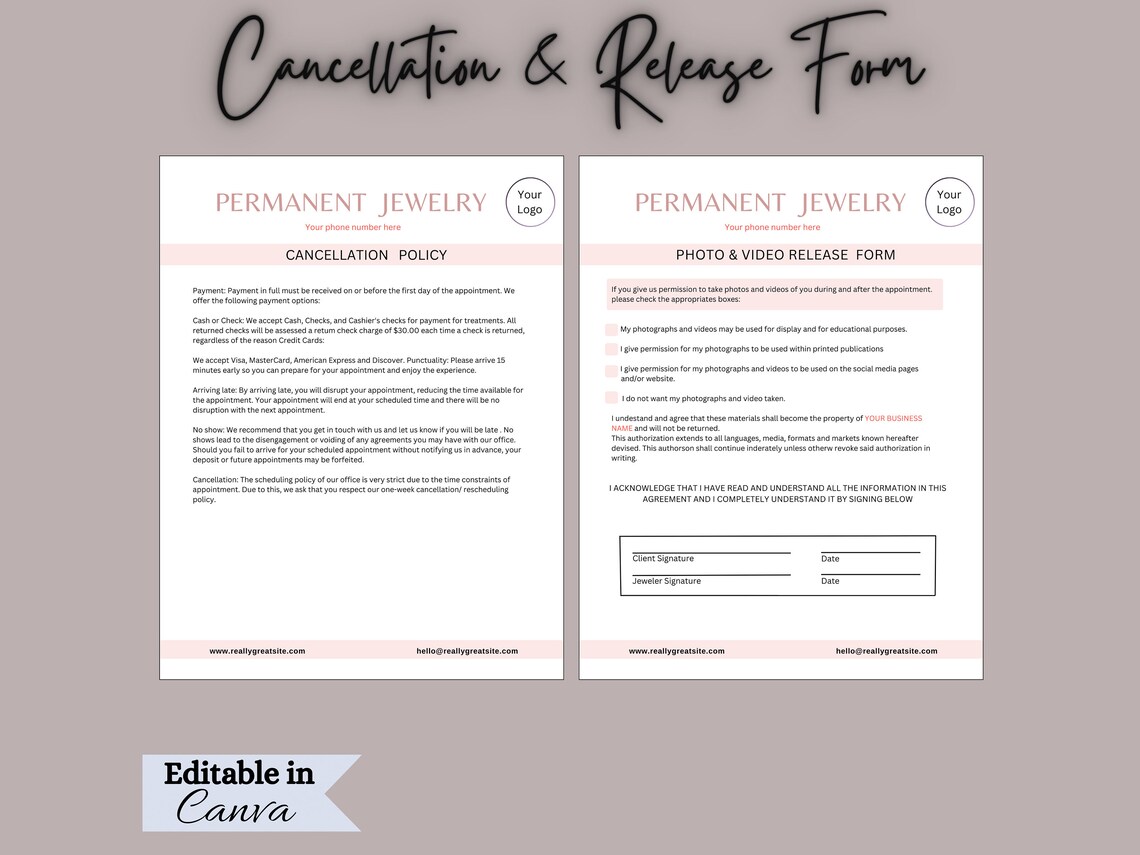 Permanent Jewelry Template, Waiver Permanent Jewelry, Consent Forms ...