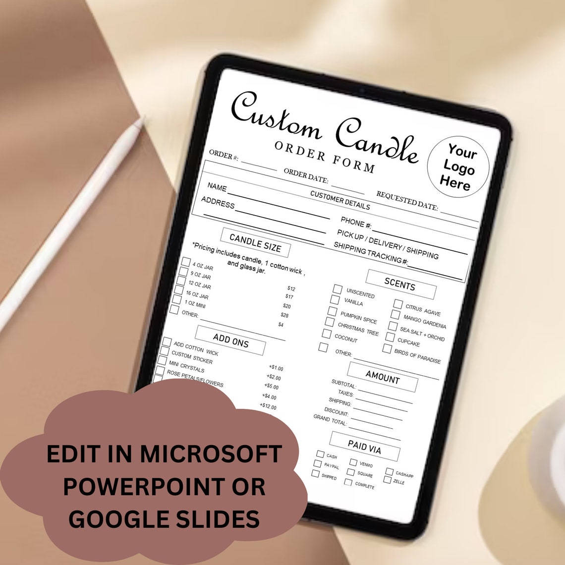 Editable Candle Order Form Template, Custom Candle Form, Order Ready ...