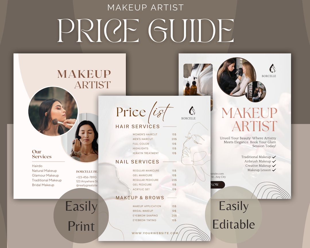 Makeup Artist Pricing Guide Editable Wedding Makeup Price List ...
