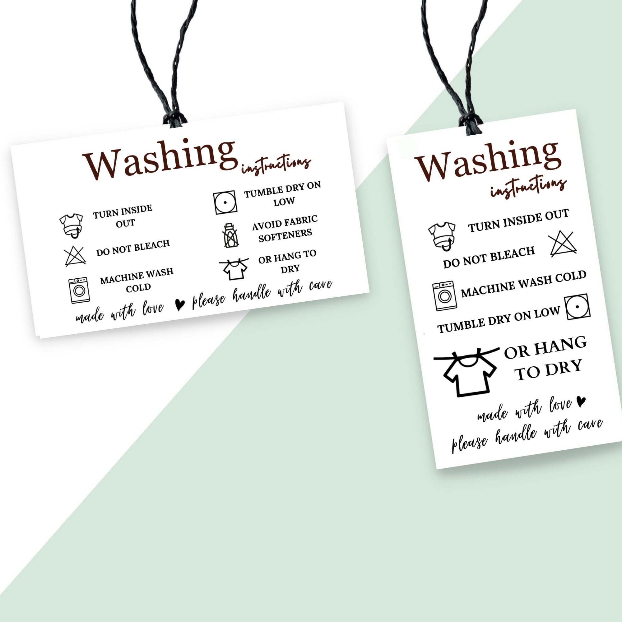 Washing Instruction Card, Ready to Print, Shirt Care Card, Apparel Care ...
