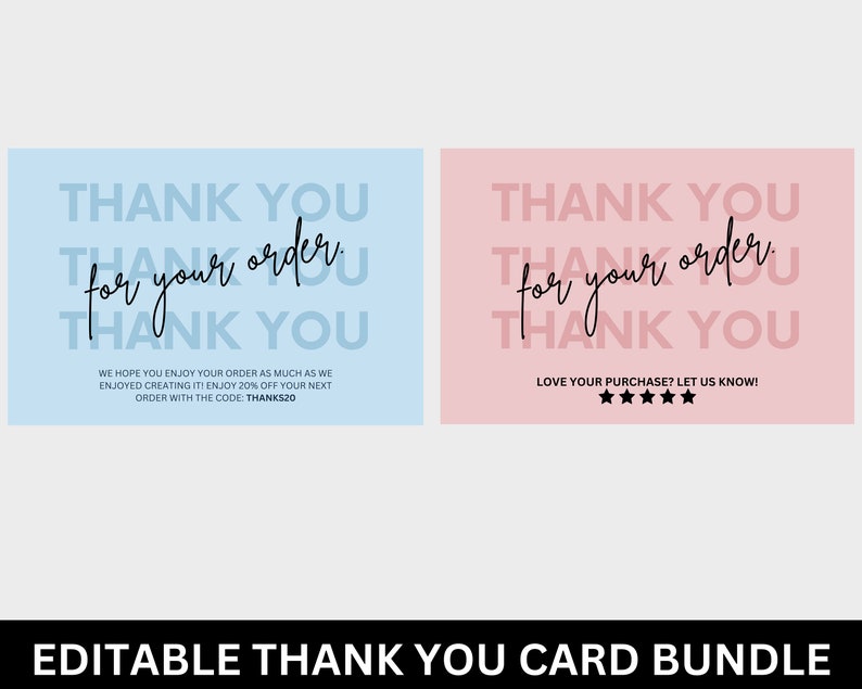 Thank You Card Bundle, Editable Template, Small Business Package Insert ...