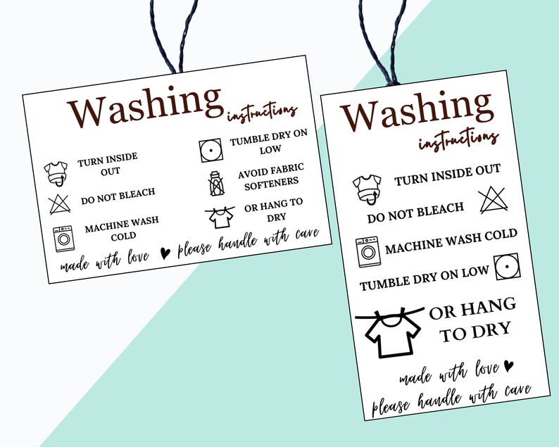 Washing Instruction Card, Ready to Print, Shirt Care Card, Apparel Care ...