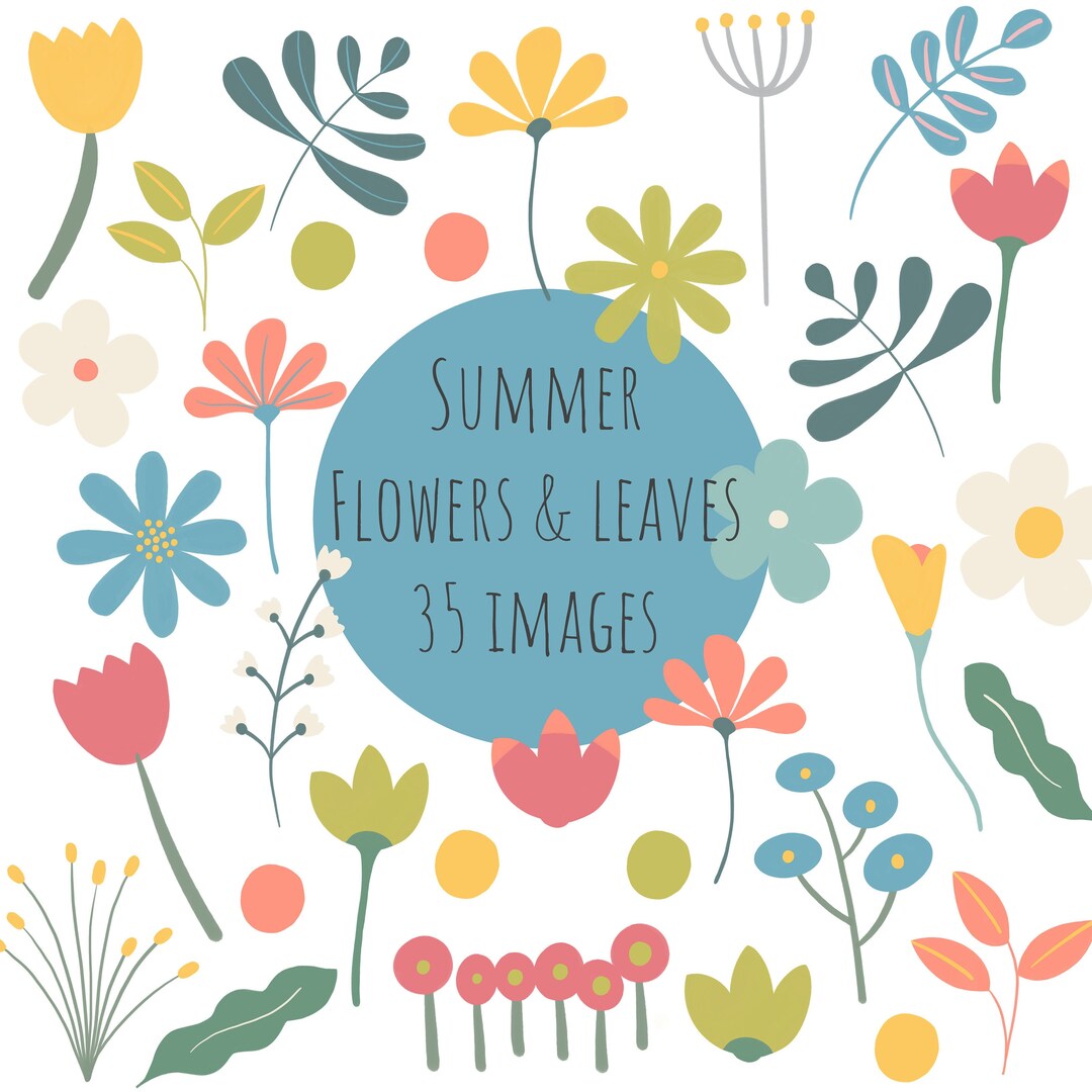 Boho Spring Flower Clip Art Bundle: Gouache Style Graphics (digital ...