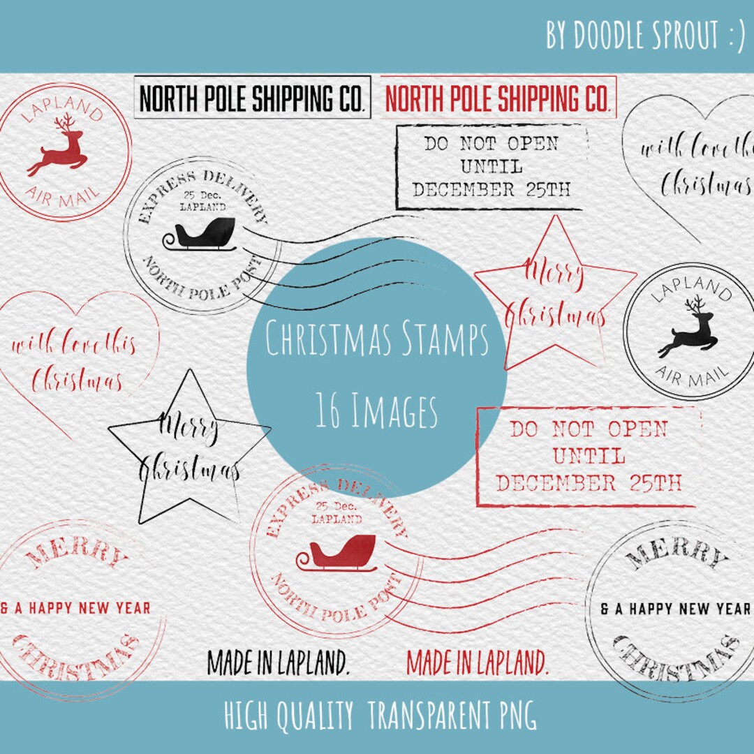Christmas Postage Stamps Clipart Bundle, Santa Mail Clip Art, North ...