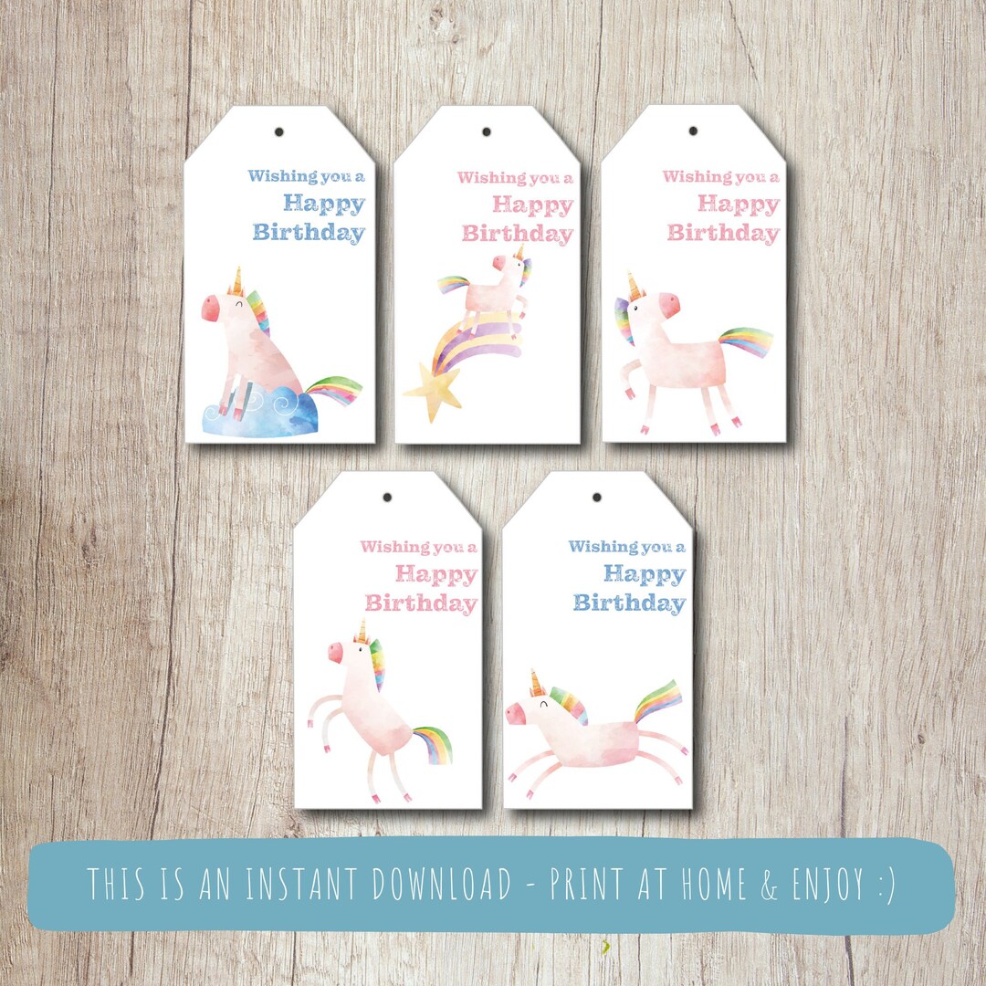 Printable Unicorn Birthday Gift Tags, Digital Birthday Tags, Birthday ...