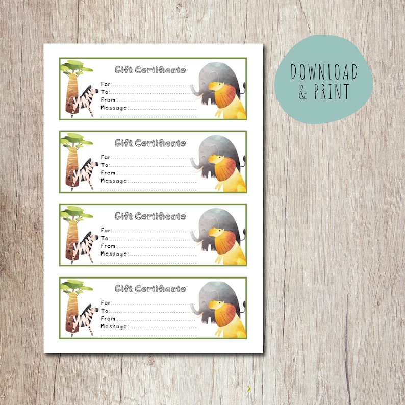 Printable Animals Gift Certificate Template, Zoo Experience Voucher ...
