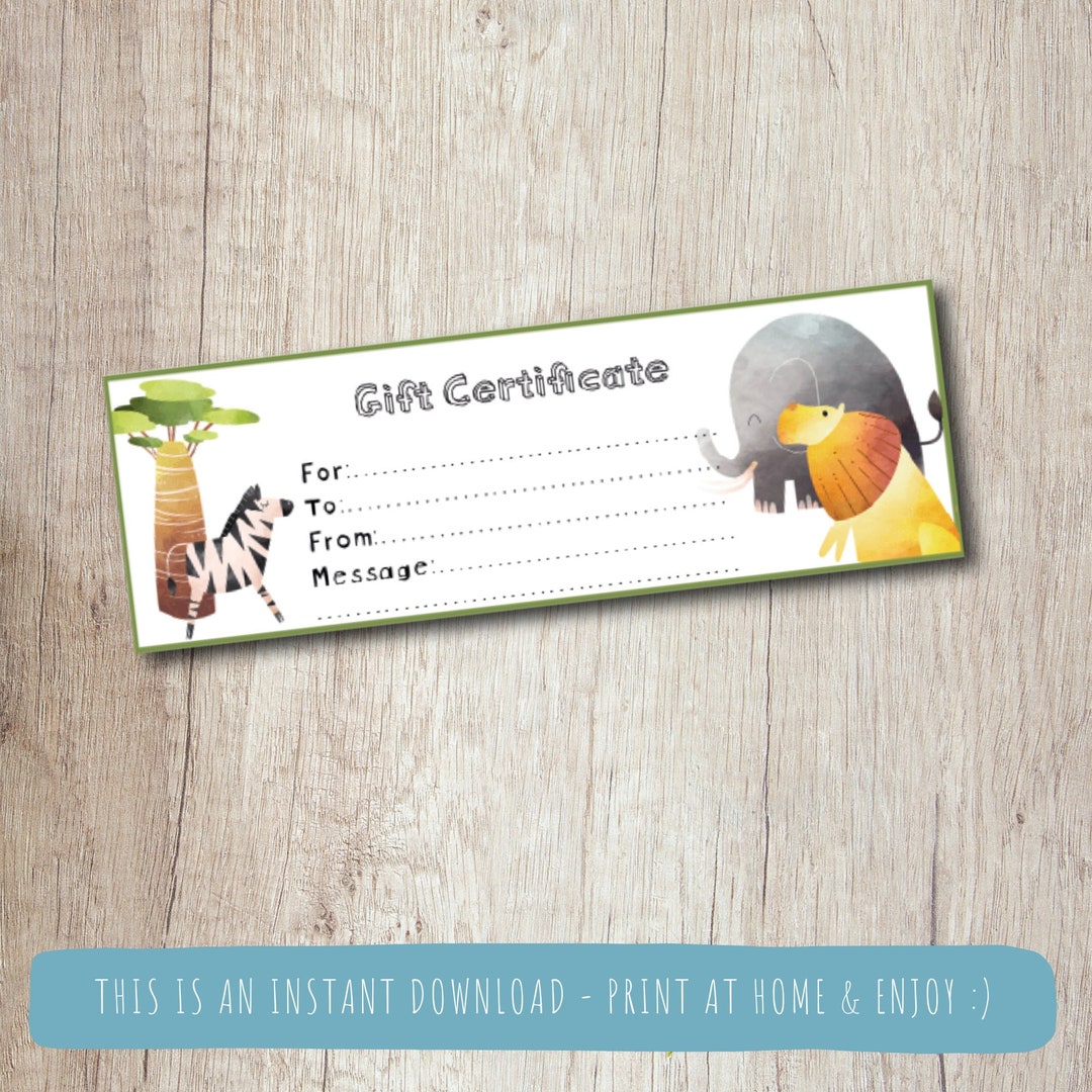 Printable Animals Gift Certificate Template, Zoo Experience Voucher ...