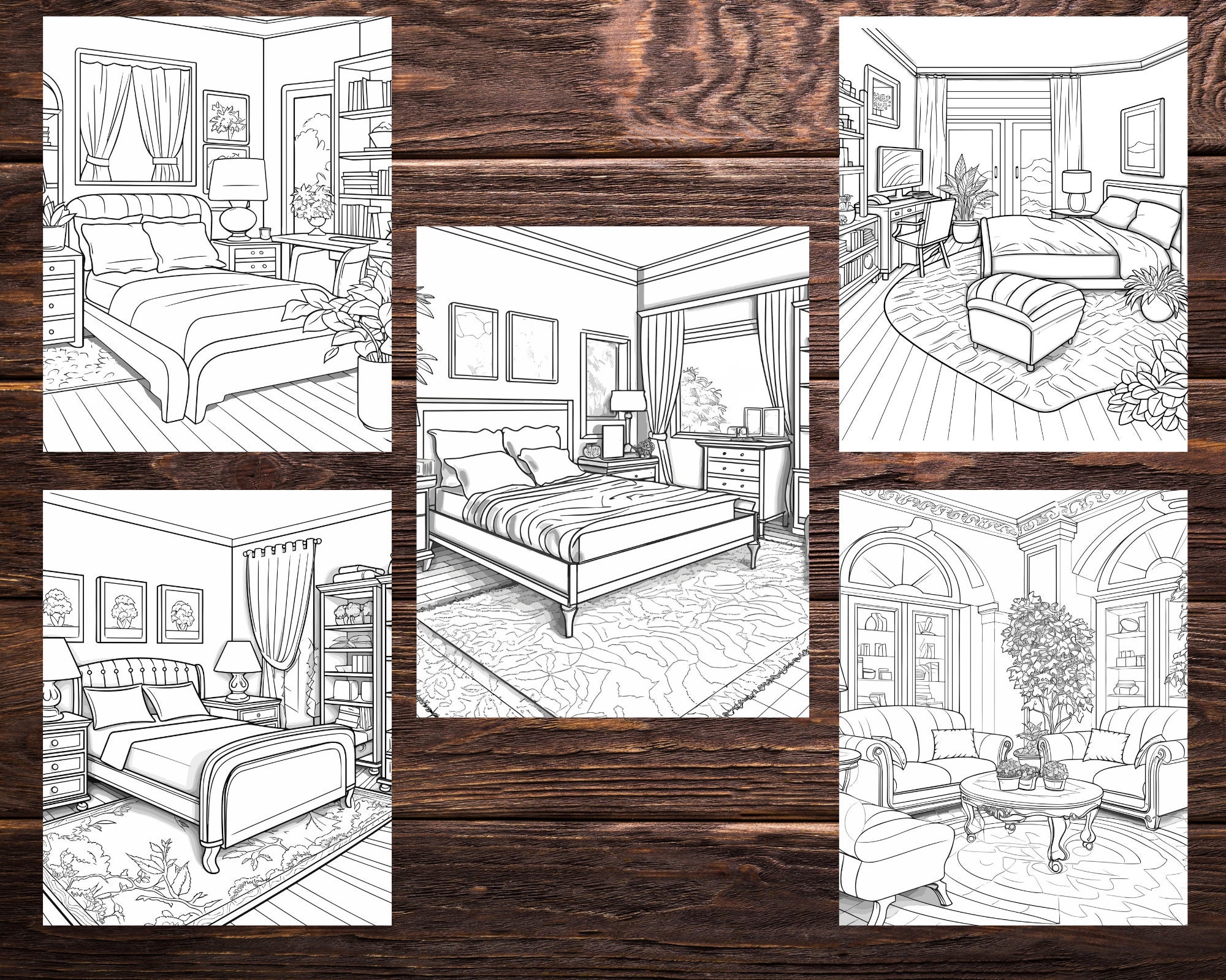 Beautiful Interiors Coloring Pages, Furniture Coloring Book for Adults ...