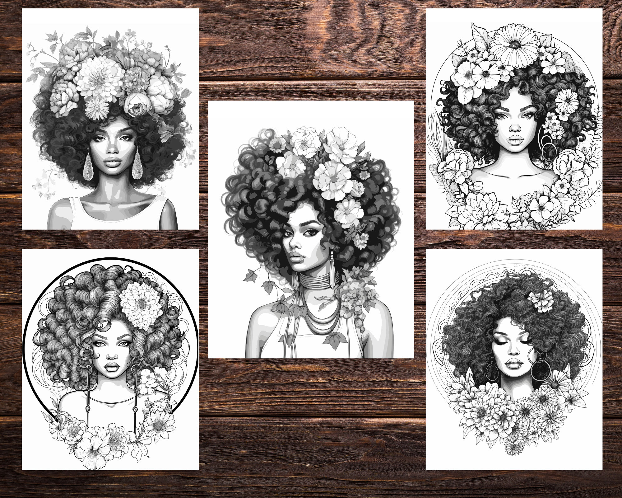 Beautiful Black Women Portrait Coloring Pages, Afro Women Coloring Book ...