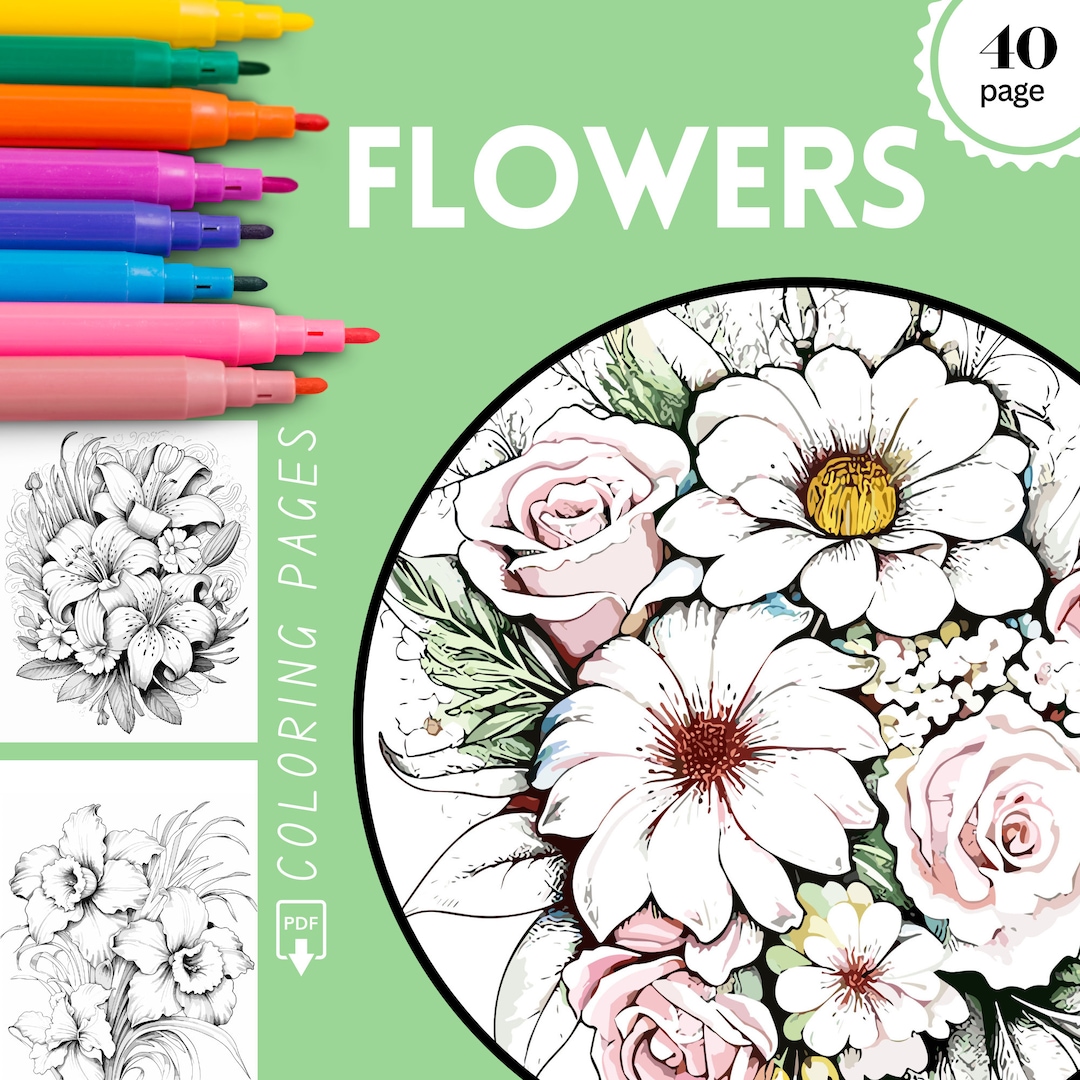 Beautiful Flowers Coloring Pages, Floral Coloring Book for Adults ...
