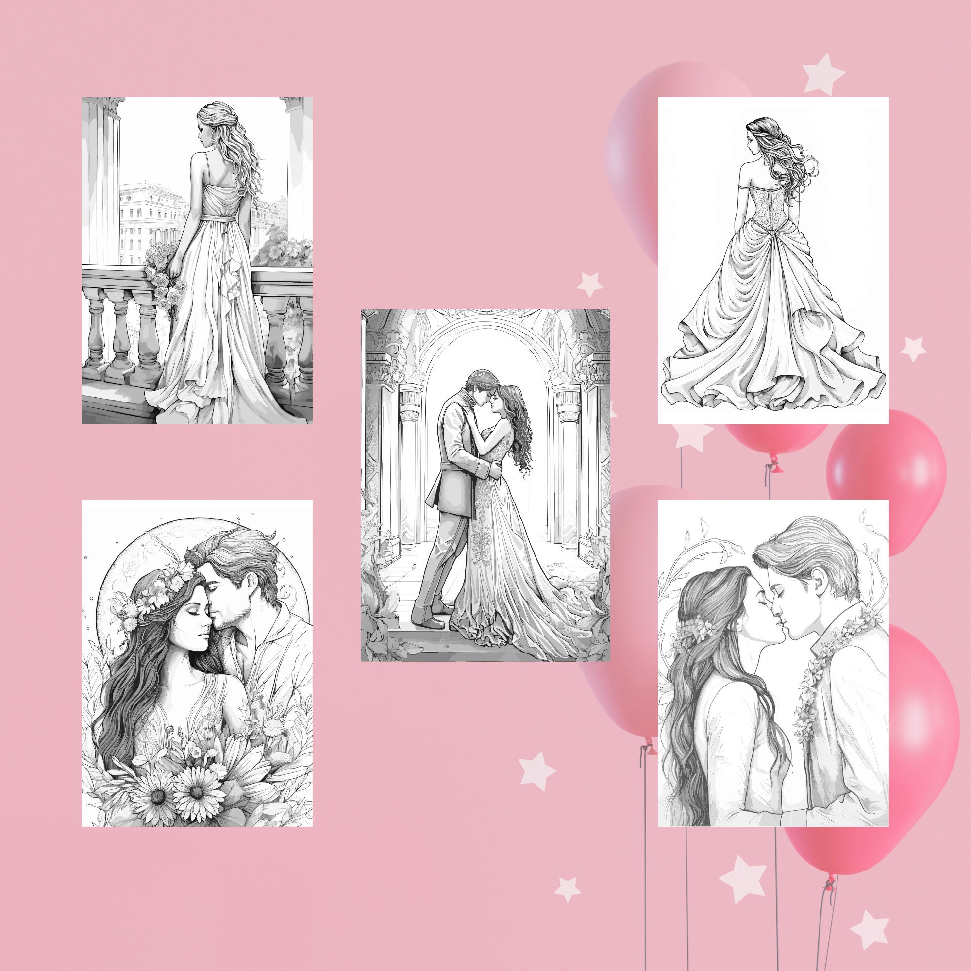 Wedding Coloring Pages, Couple Love Coloring Book for Adults, Bride and ...