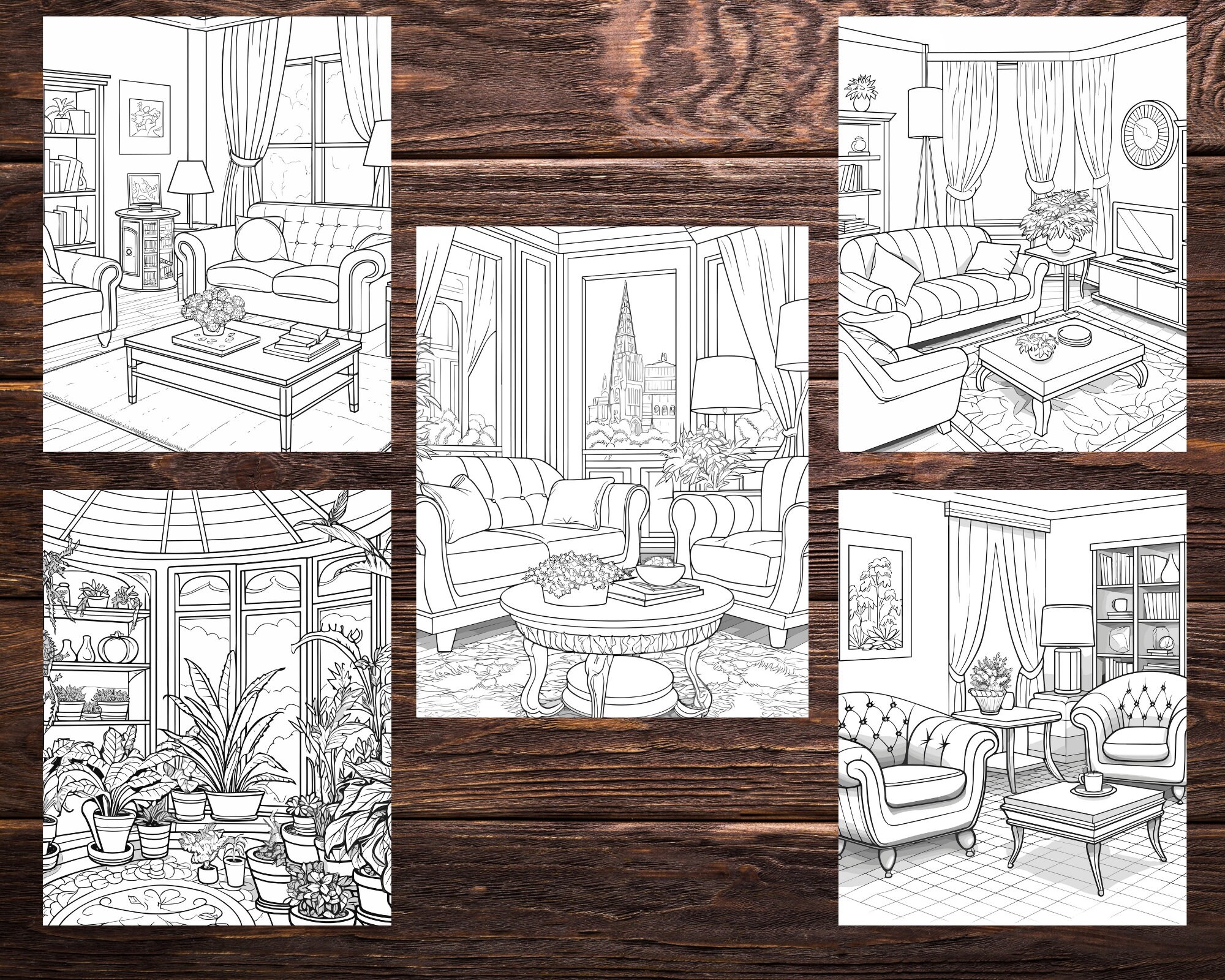 Beautiful Interiors Coloring Pages, Furniture Coloring Book for Adults ...