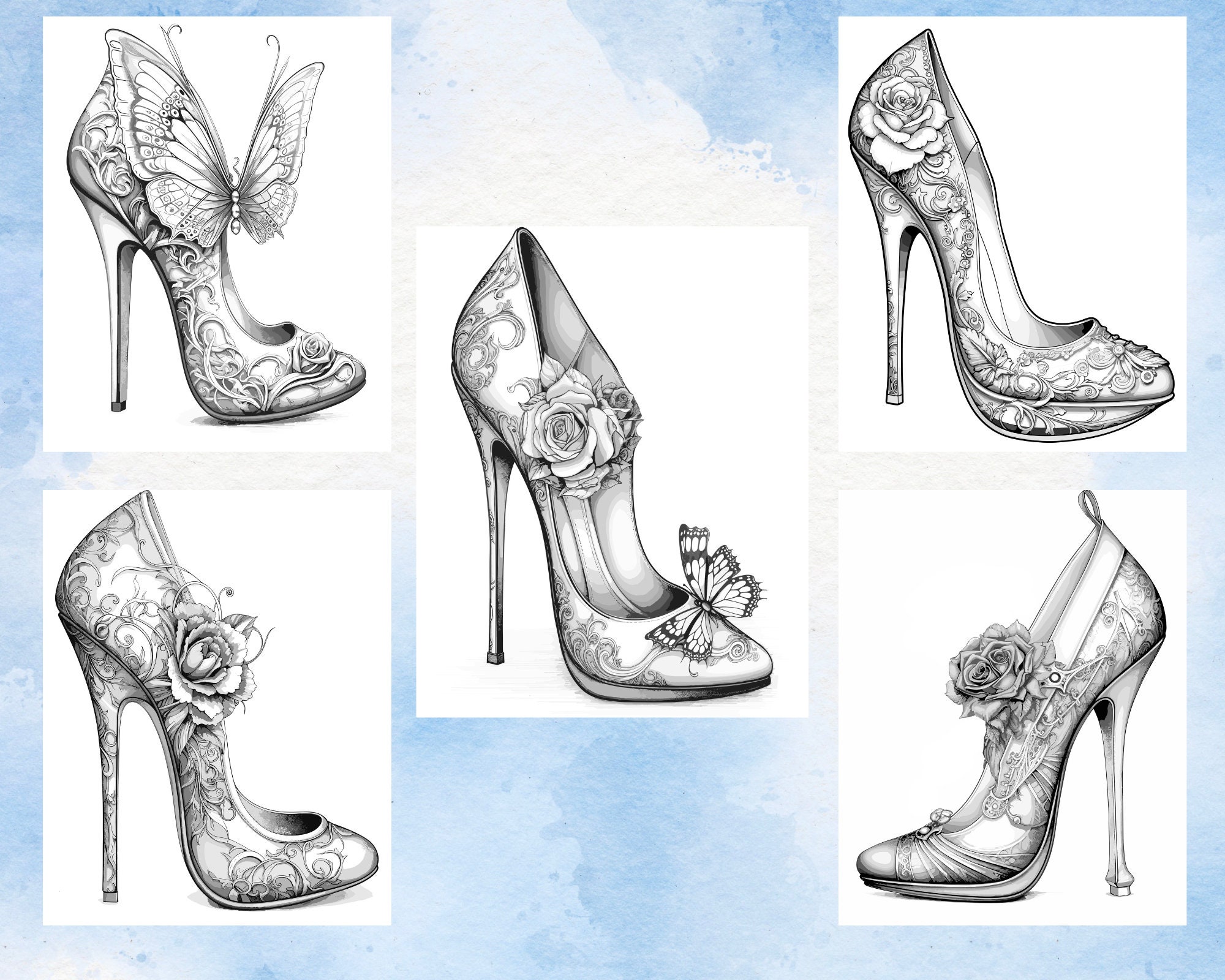 High Heels Coloring Book, Designer Shoe Coloring Book for Adults ...