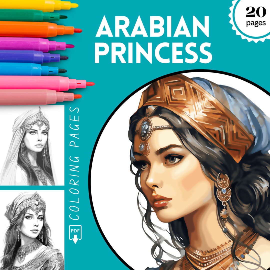 Arabian Princesses Coloring Pages, Woman Portrait Coloring Book for ...