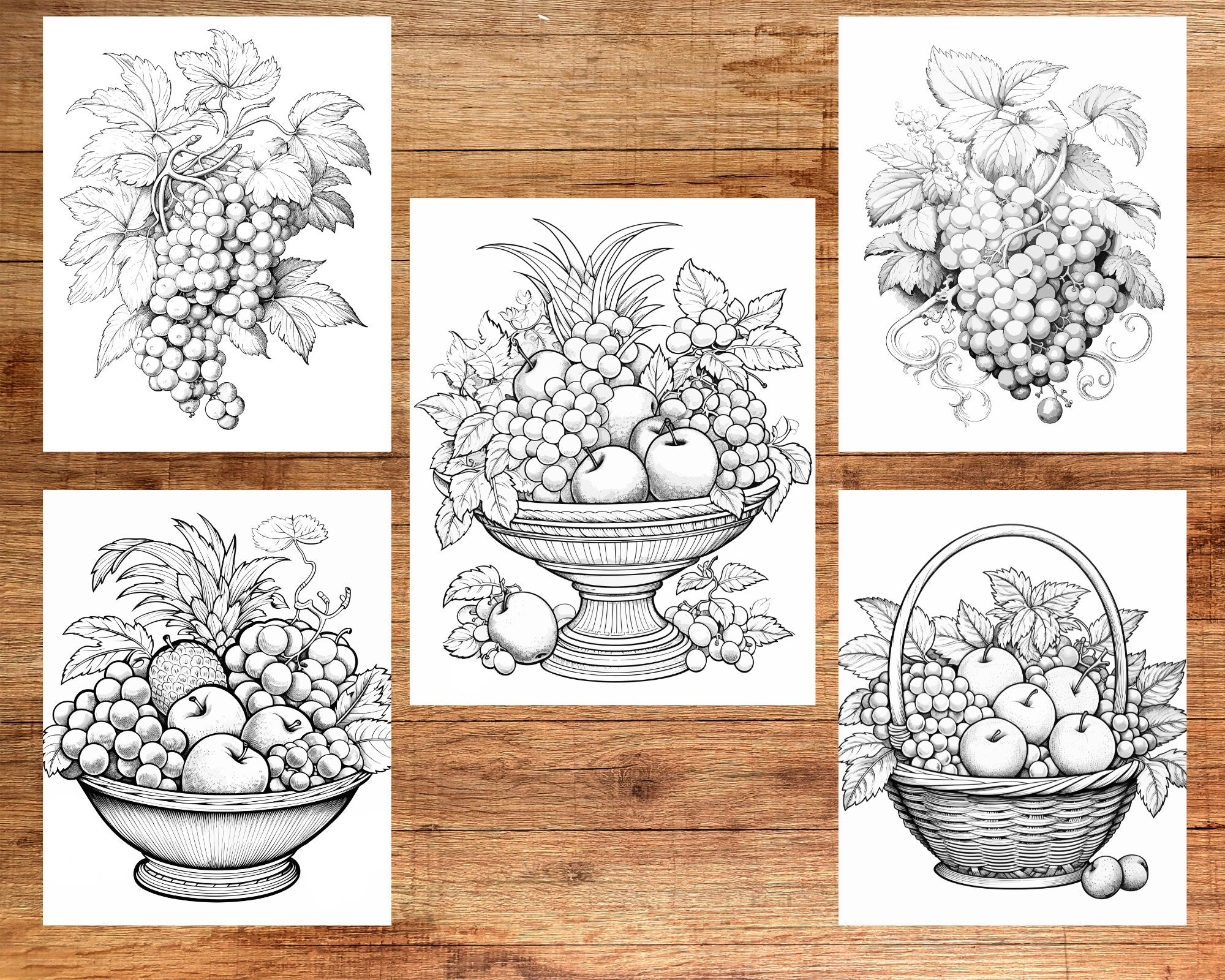 Delicious Fruits Coloring Pages, Fruit Coloring Book for Adults, Food ...