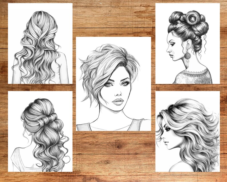 Beautiful Hairstyle Coloring Pages, Hairstyle Coloring Book for Adult ...