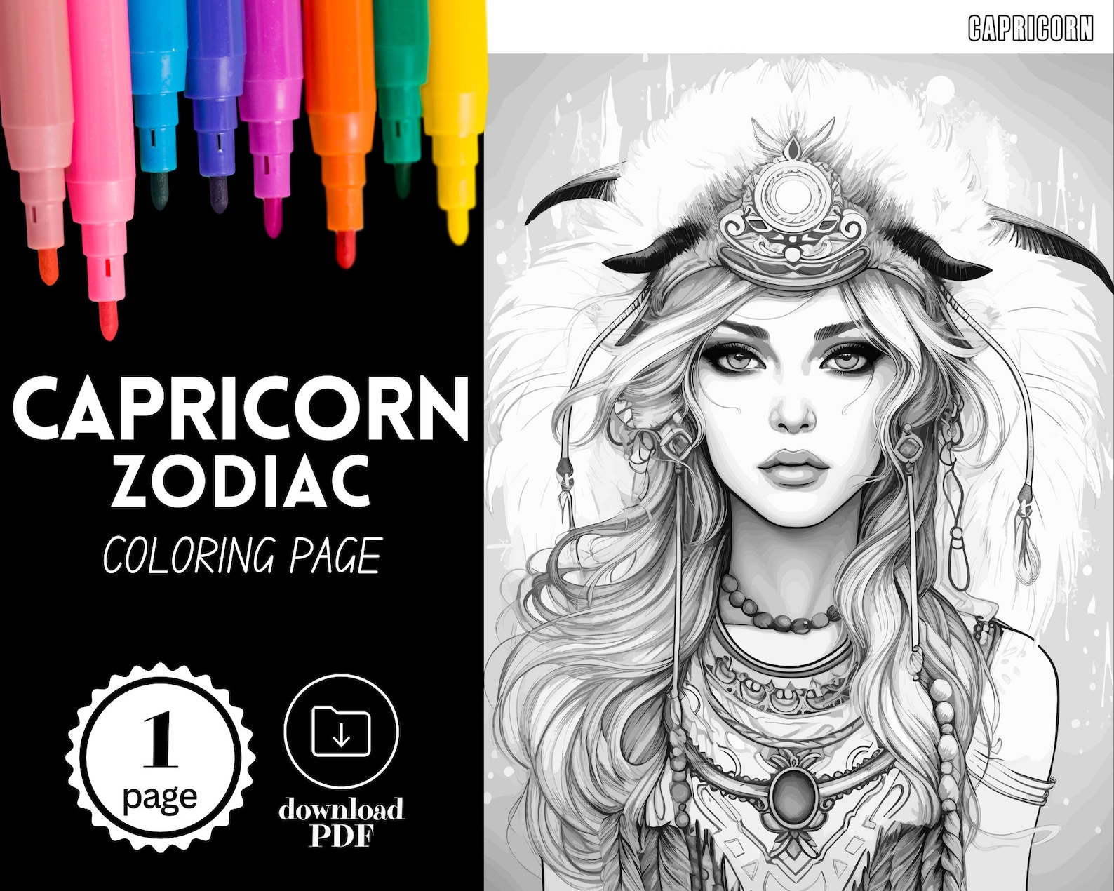 CAPRICORN Zodiac Coloring Page, Astrology Horoscope Coloring for Adults ...