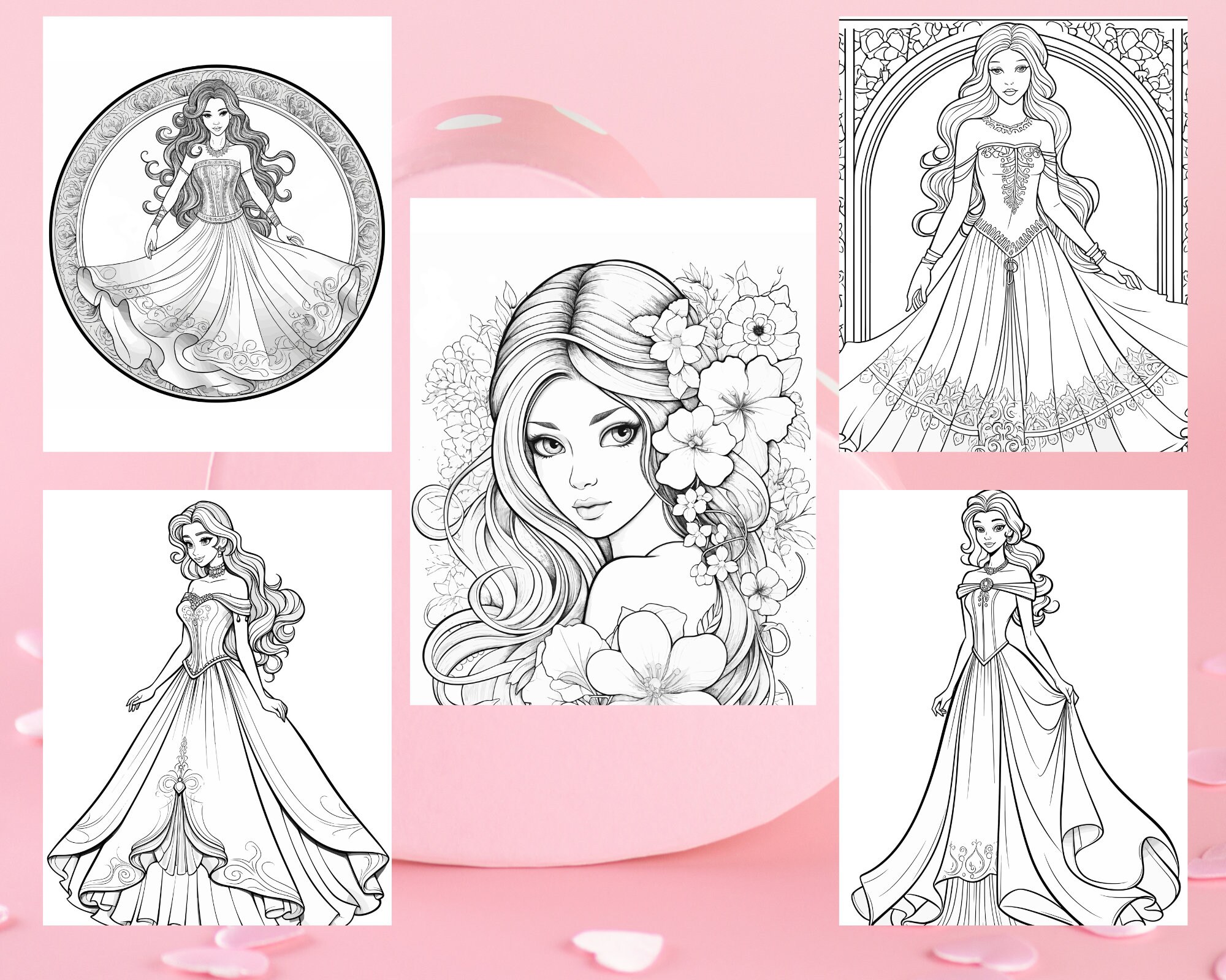 Charming Princesses Coloring Pages Fairytale Princess - Etsy