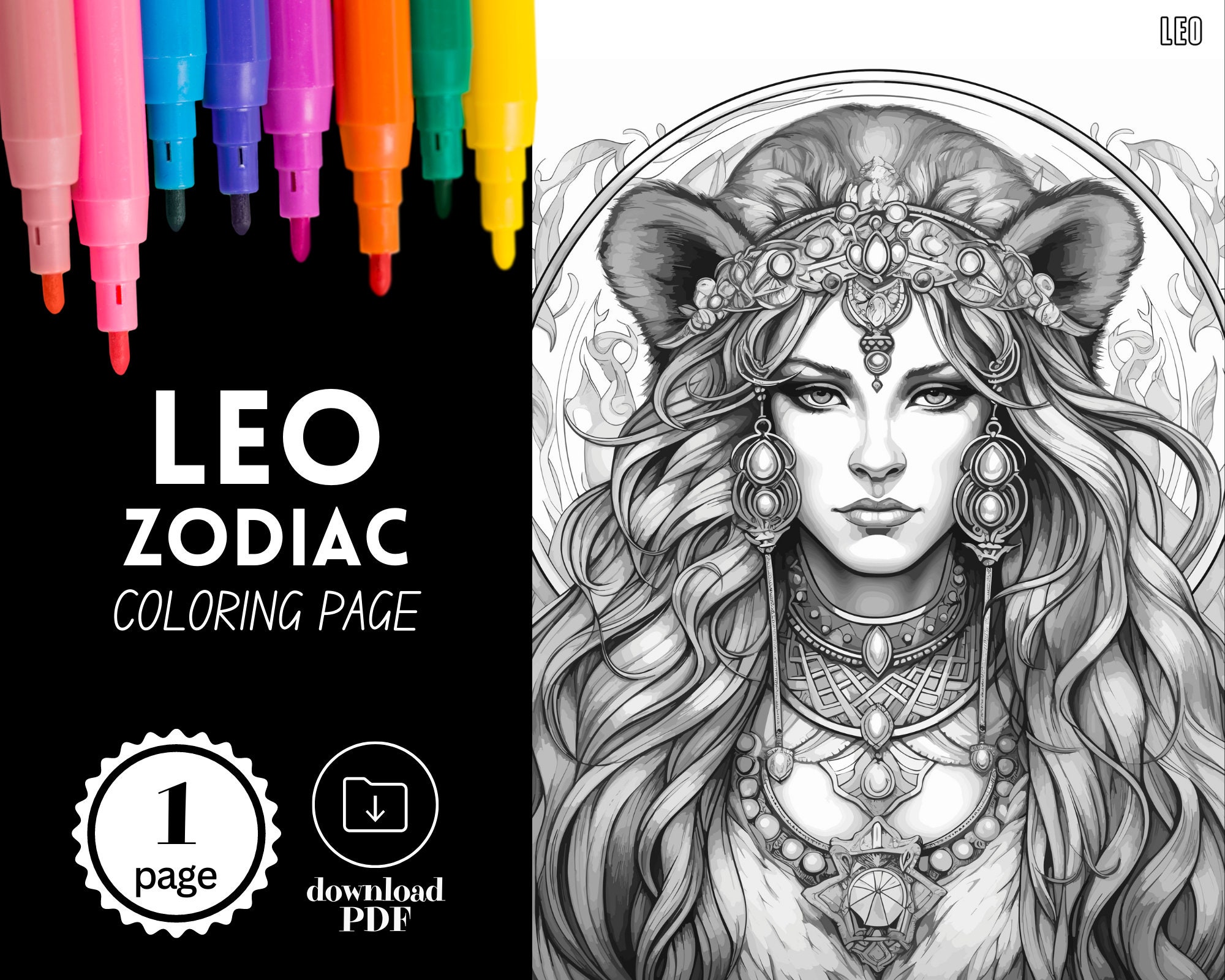 LEO Zodiac Coloring Page, Astrology Horoscope Coloring for Adults ...