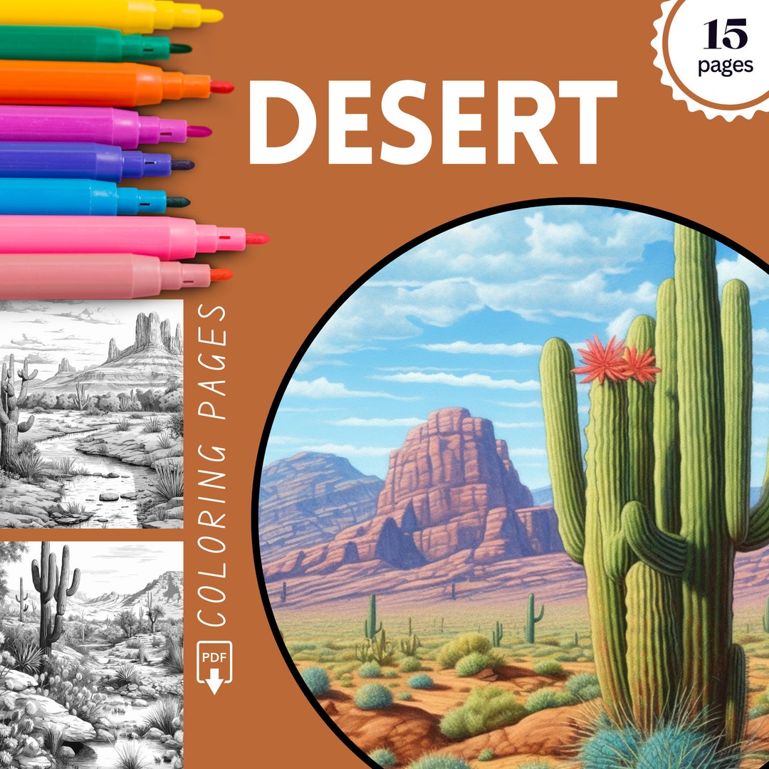 Desert Landscapes Coloring Pages, Desert Land Coloring Book for Adults ...