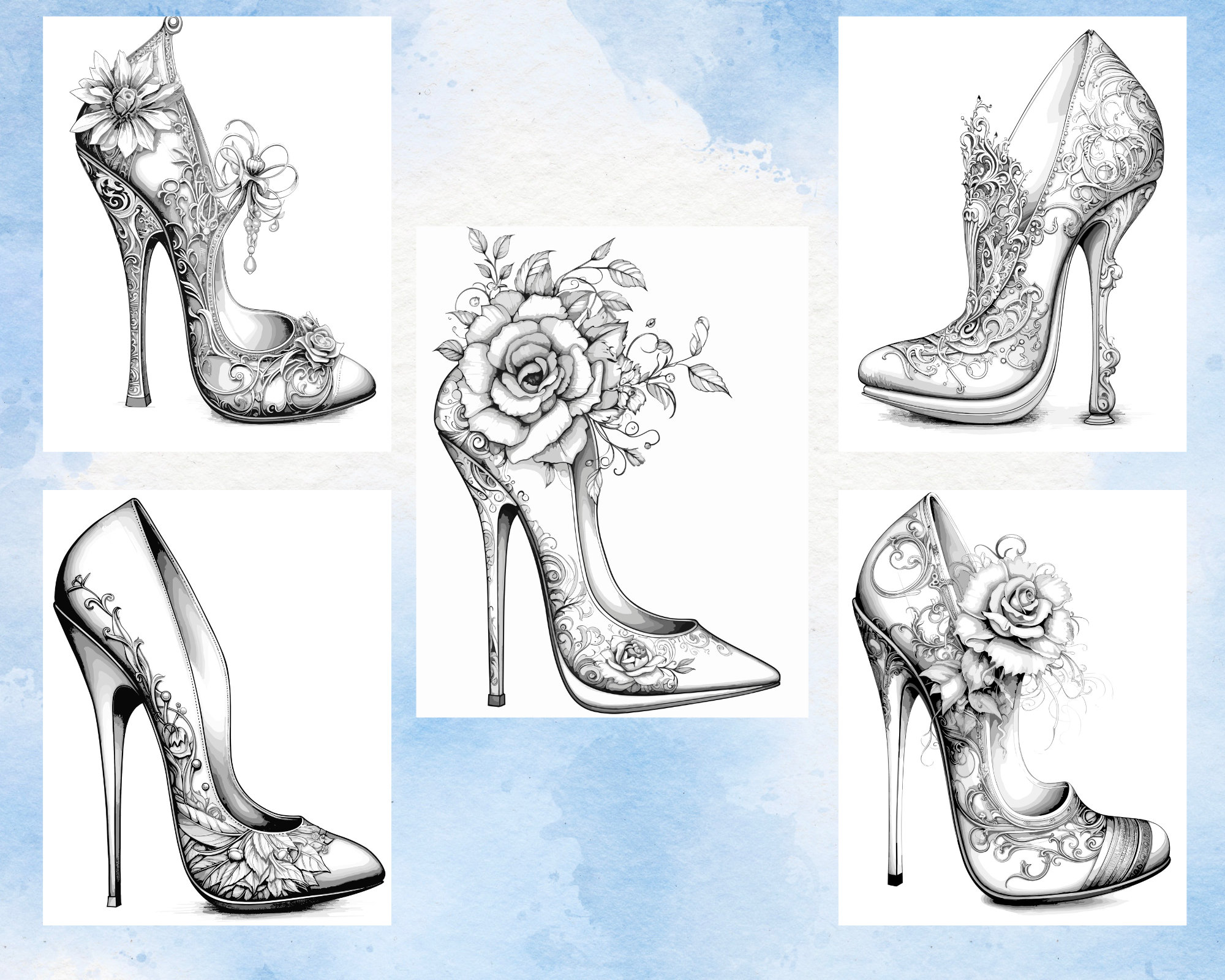 High Heels Coloring Book, Designer Shoe Coloring Book for Adults ...