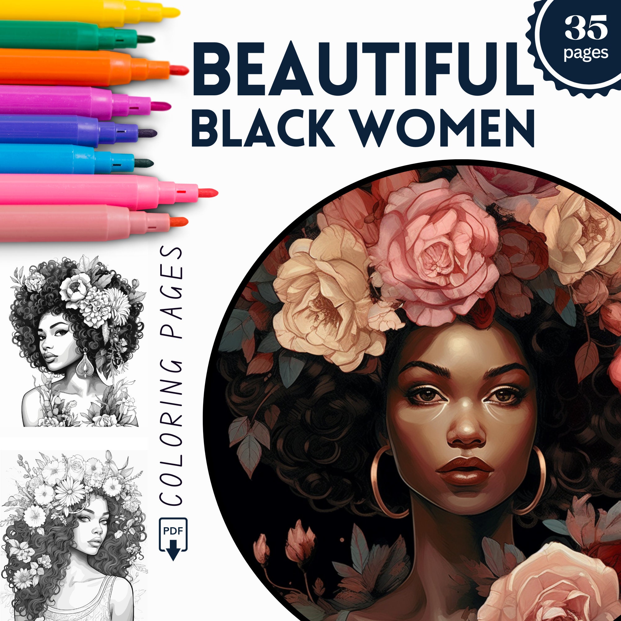 Beautiful Black Women Portrait Coloring Pages, Afro Women Coloring Book ...