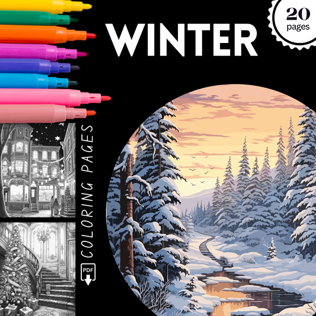 Winter Season Coloring Pages, Winter Themed Coloring Book for Adults ...