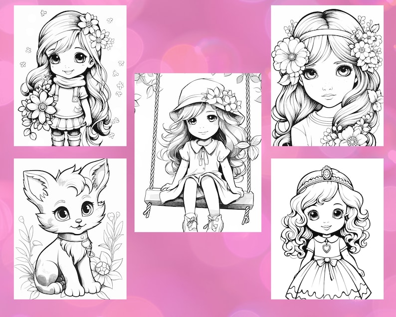 Cute Coloring Pages for Girls Cute Coloring Book for Kids - Etsy