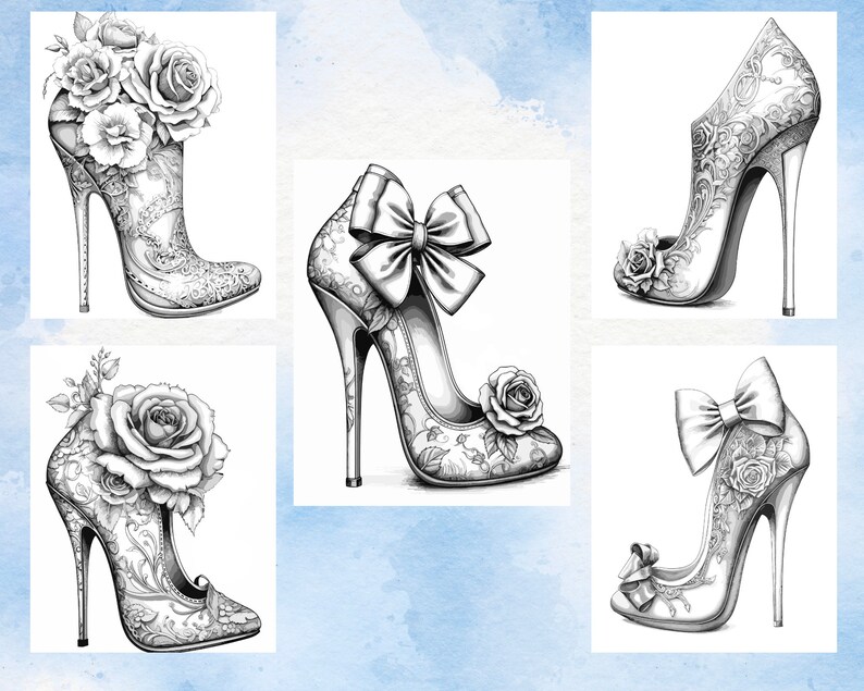 High Heels Coloring Book, Designer Shoe Coloring Book for Adults ...