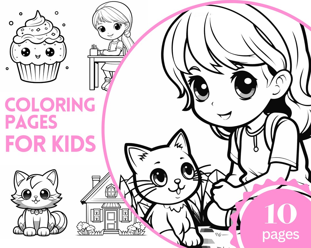 Cute Coloring Pages for Girls, Cute Coloring Book for Kids, Cats ...