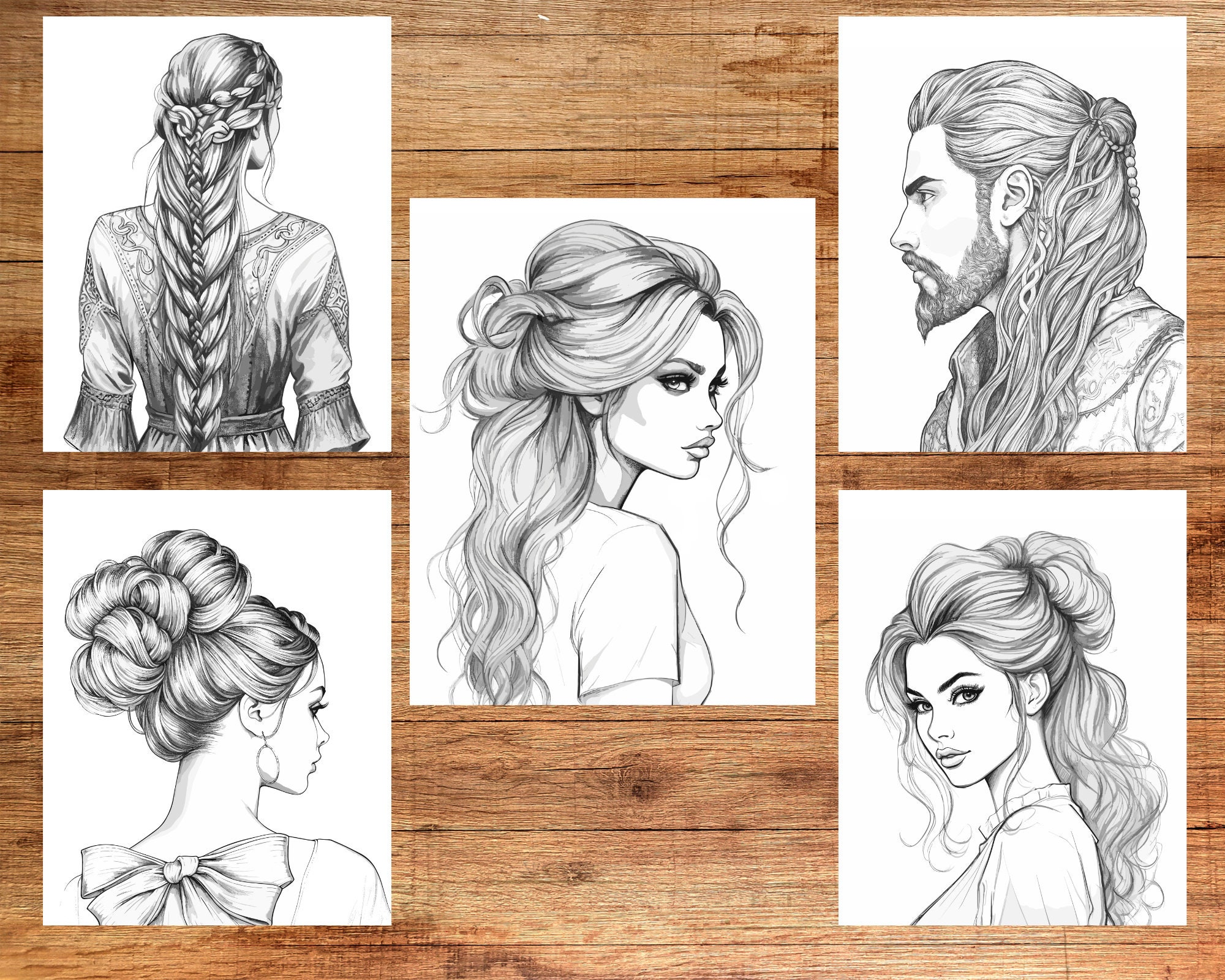 Beautiful Hairstyle Coloring Pages, Hairstyle Coloring Book for Adult ...
