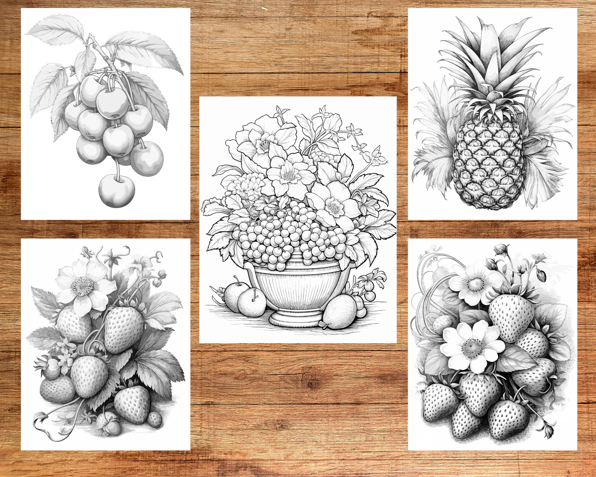 Delicious Fruits Coloring Pages, Fruit Coloring Book for Adults, Food ...