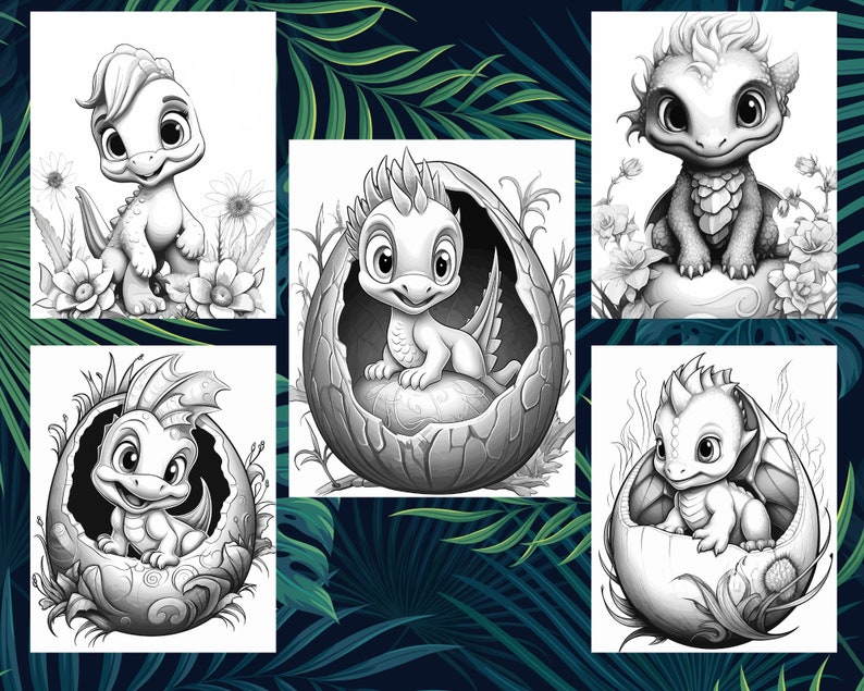 Cute Baby Dinos & Dragons Coloring Pages, Adult and Kids Coloring Book ...